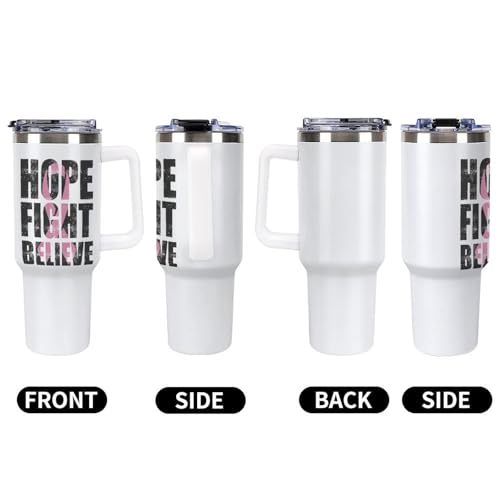 Hope Fight Believe - Breast Cancer 40oz Water Bottle Double Wall Insulated Tumbler with Handle Leakproof Travel Mug White-style