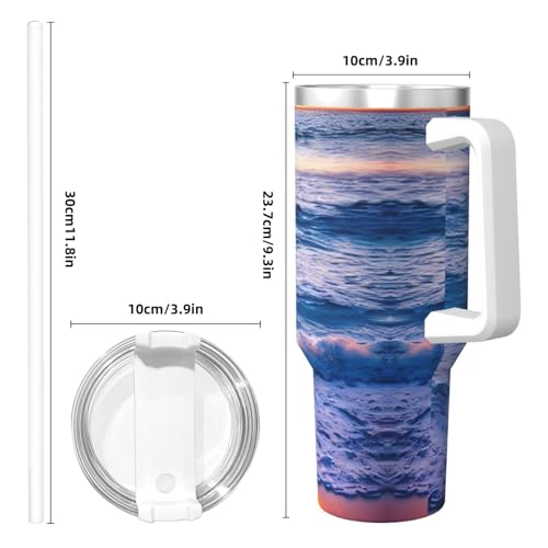 HULIBIN Beach Sunset Ocean Waves Print Double Deck Stainless Steel Travel Coffee Cup With Lid 40 Oz Ice Bully Cup