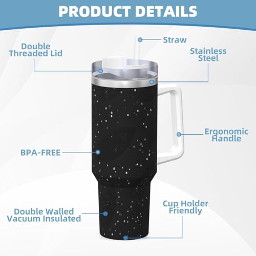 HULIBIN Black Shimmering Print Double Deck Stainless Steel Travel Coffee Cup With Lid 40 Oz Ice Bully Cup