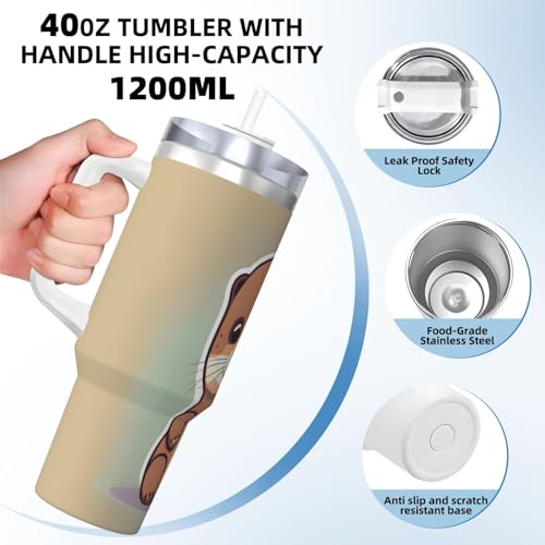 HULIBIN Cartoon Cute Otter Print Double Deck Stainless Steel Travel Coffee Cup With Lid 40 Oz Ice Bully Cup