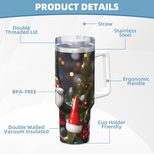 HULIBIN Christmas Traditional Gnomes Print Double Deck Stainless Steel Travel Coffee Cup With Lid 40 Oz Ice Bully Cup