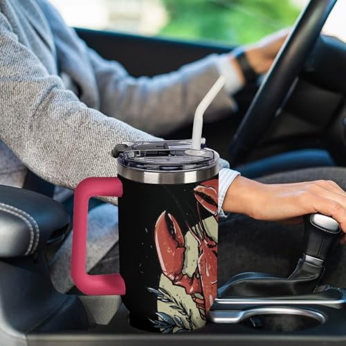 Red Lobster 40oz Water Bottle Double Wall Insulated Tumbler with Handle Leakproof Travel Mug Light Rose Red-style