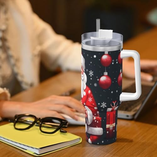 HULIBIN Christmas Santa Clauss Print Double Deck Stainless Steel Travel Coffee Cup With Lid 40 Oz Ice Bully Cup