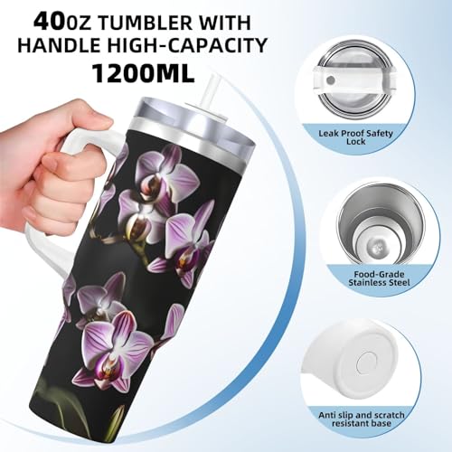 HULIBIN Bell orchid pattern Print Double Deck Stainless Steel Travel Coffee Cup With Lid 40 Oz Ice Bully Cup