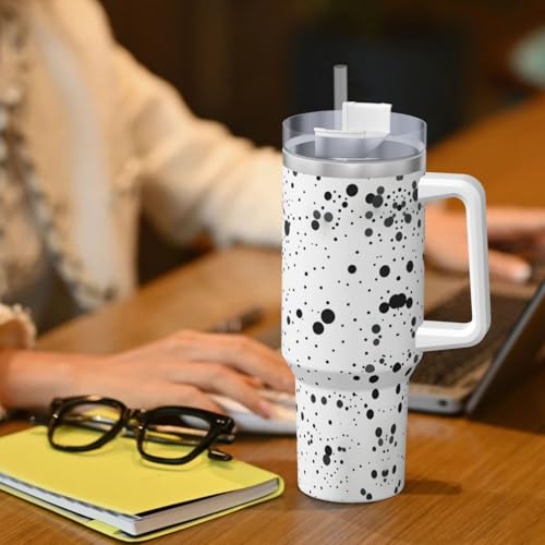 HULIBIN Black And White Dot Print Double Deck Stainless Steel Travel Coffee Cup With Lid 40 Oz Ice Bully Cup
