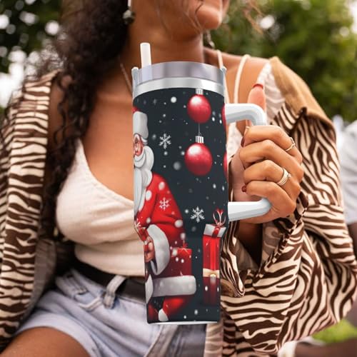 HULIBIN Christmas Santa Clauss Print Double Deck Stainless Steel Travel Coffee Cup With Lid 40 Oz Ice Bully Cup