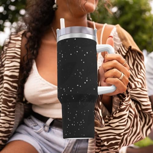 HULIBIN Black Shimmering Print Double Deck Stainless Steel Travel Coffee Cup With Lid 40 Oz Ice Bully Cup