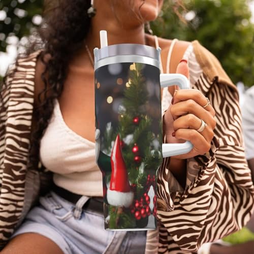 HULIBIN Christmas Traditional Gnomes Print Double Deck Stainless Steel Travel Coffee Cup With Lid 40 Oz Ice Bully Cup