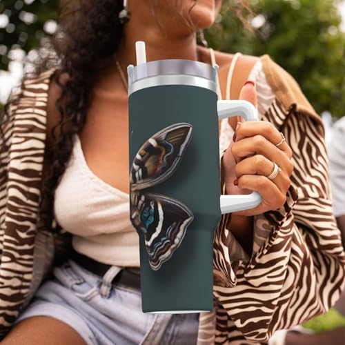 HULIBIN Beautiful Moth Print Double Deck Stainless Steel Travel Coffee Cup With Lid 40 Oz Ice Bully Cup