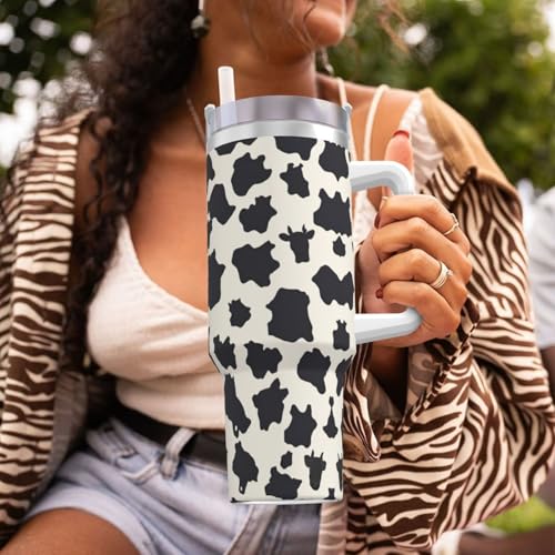 HULIBIN cow print04 Print Double Deck Stainless Steel Travel Coffee Cup With Lid 40 Oz Ice Bully Cup