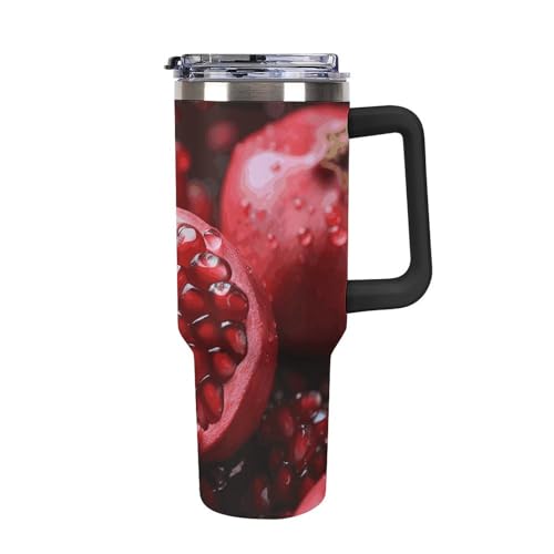 Pomegranate Fruit 40 Oz Water Bottle, Stainless Steel Tumbler with Handle And Straw, Extra Large Insulated Tumbler, Flip Straw Tumblers for Sports, Work, Car, Travel And Weekends