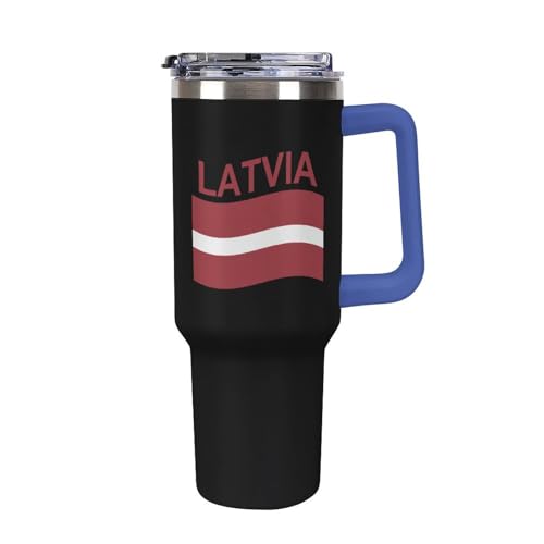 Flag of Latvia 40oz Water Bottle Double Wall Insulated Tumbler with Handle Leakproof Travel Mug Deep Blue-style