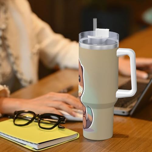 HULIBIN Cartoon Cute Otter Print Double Deck Stainless Steel Travel Coffee Cup With Lid 40 Oz Ice Bully Cup