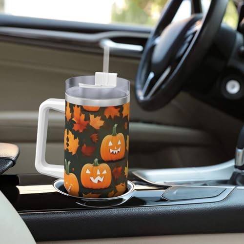 HULIBIN Happy Thanksgiving Day Pumpkin Print Double Deck Stainless Steel Travel Coffee Cup With Lid 40 Oz Ice Bully Cup