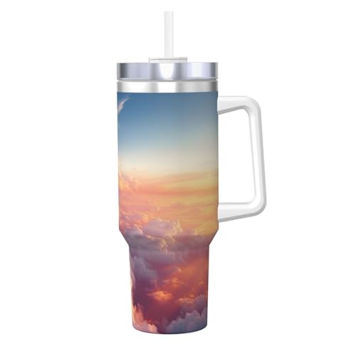 HULIBIN Beautiful Clouds Print Double Deck Stainless Steel Travel Coffee Cup With Lid 40 Oz Ice Bully Cup