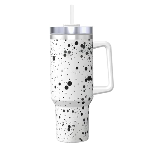 HULIBIN Black And White Dot Print Double Deck Stainless Steel Travel Coffee Cup With Lid 40 Oz Ice Bully Cup
