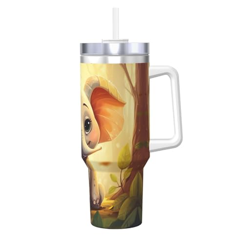 HULIBIN Cute Elephant Print Double Deck Stainless Steel Travel Coffee Cup With Lid 40 Oz Ice Bully Cup