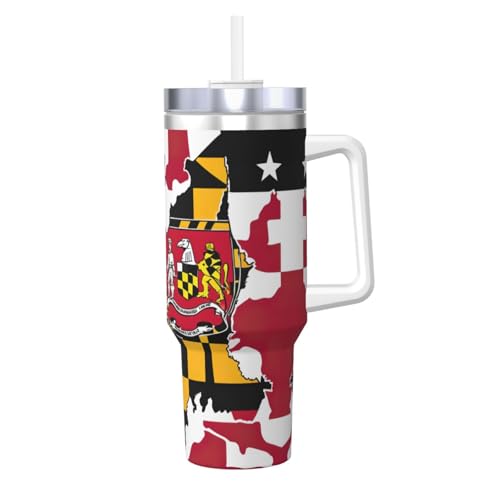 HULIBIN Abstract Maryland State Flag MAP02 Print Double Deck Stainless Steel Travel Coffee Cup With Lid 40 Oz Ice Bully Cup