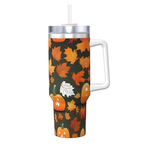 HULIBIN Happy Thanksgiving Day Pumpkin Print Double Deck Stainless Steel Travel Coffee Cup With Lid 40 Oz Ice Bully Cup