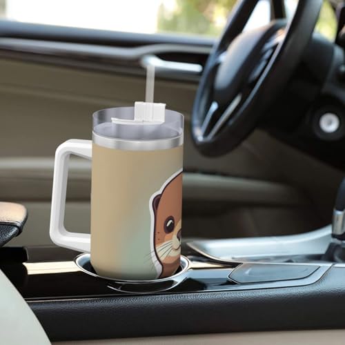 HULIBIN Cartoon Cute Otter Print Double Deck Stainless Steel Travel Coffee Cup With Lid 40 Oz Ice Bully Cup