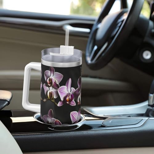 HULIBIN Bell orchid pattern Print Double Deck Stainless Steel Travel Coffee Cup With Lid 40 Oz Ice Bully Cup