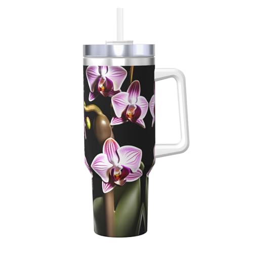 HULIBIN Bell orchid pattern Print Double Deck Stainless Steel Travel Coffee Cup With Lid 40 Oz Ice Bully Cup