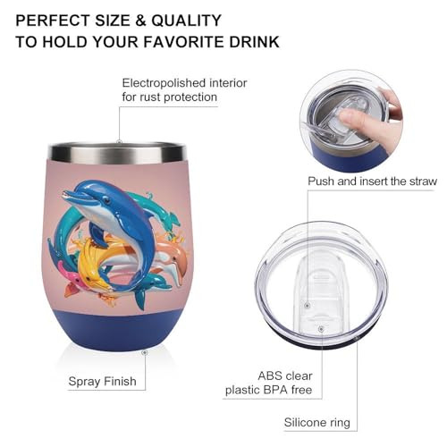 OPTKSNCU 304 Stainless Steel Insulated Cup with Lid, Abstract Animal Dolphin Print Durable, And Easy to Clean β Ideal for Home, Office, And Gift Giving