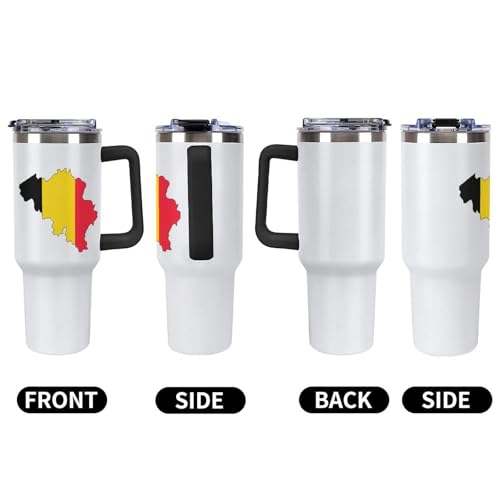 Belgian Map Flag 40oz Water Bottle Double Wall Insulated Tumbler with Handle Leakproof Travel Mug Black-style