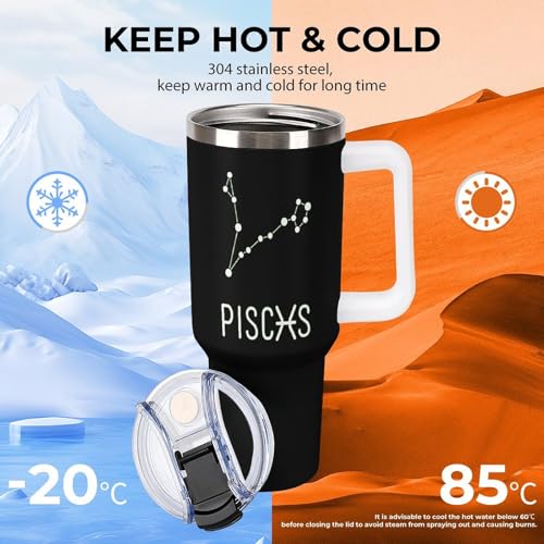 Pisces Constellation 40oz Water Bottle Double Wall Insulated Tumbler with Handle Leakproof Travel Mug White-style