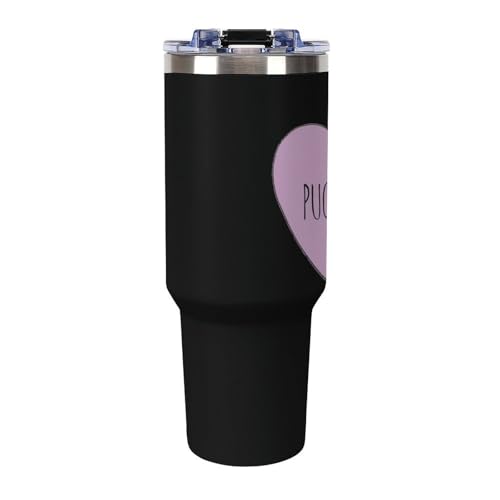 Puggle Love 40oz Water Bottle Double Wall Insulated Tumbler with Handle Leakproof Travel Mug White-style