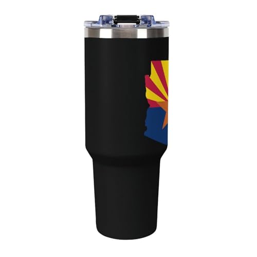 Flag Map Of Arizona 40oz Water Bottle Double Wall Insulated Tumbler with Handle Leakproof Travel Mug Light Rose Red-style
