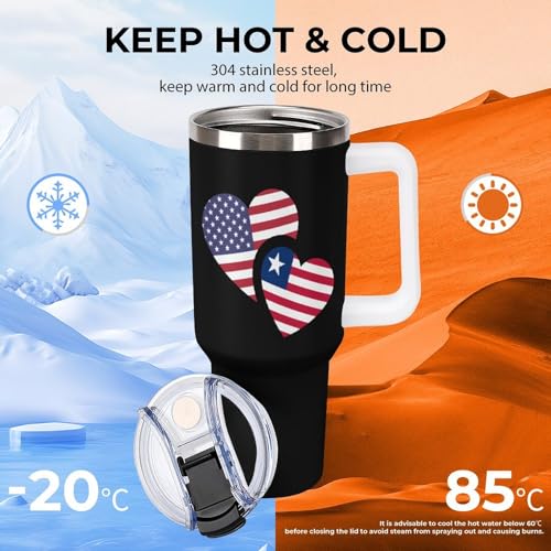 Liberia U.S. Flag 40oz Water Bottle Double Wall Insulated Tumbler with Handle Leakproof Travel Mug White-style