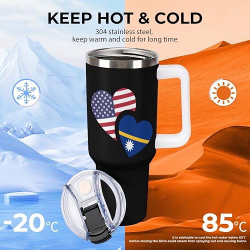 Nauru U.S. Flag 40oz Water Bottle Double Wall Insulated Tumbler with Handle Leakproof Travel Mug White-style