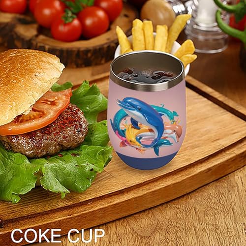 OPTKSNCU 304 Stainless Steel Insulated Cup with Lid, Abstract Animal Dolphin Print Durable, And Easy to Clean β Ideal for Home, Office, And Gift Giving