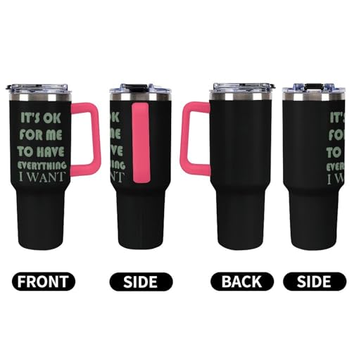 OK For Me To Have Everything I Want 40oz Water Bottle Double Wall Insulated Tumbler with Handle Leakproof Travel Mug Light Rose Red-style