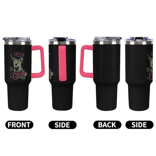 I Love My Pitbull 40oz Water Bottle Double Wall Insulated Tumbler with Handle Leakproof Travel Mug Light Rose Red-style