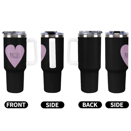 Puggle Love 40oz Water Bottle Double Wall Insulated Tumbler with Handle Leakproof Travel Mug White-style