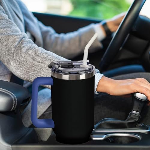 Cartoon Fish Bone 40oz Water Bottle Double Wall Insulated Tumbler with Handle Leakproof Travel Mug Deep Blue-style