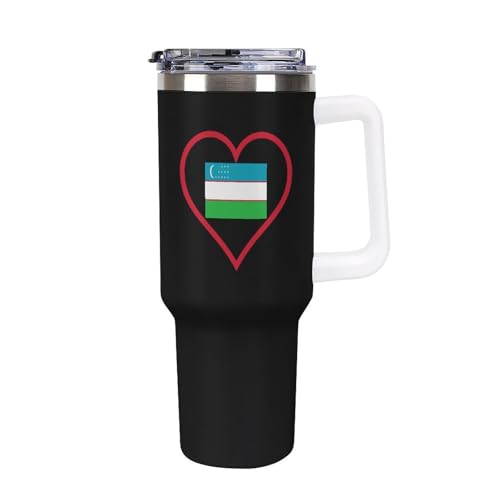 I Love Uzbekistan Red Heart 40oz Water Bottle Double Wall Insulated Tumbler with Handle Leakproof Travel Mug White-style
