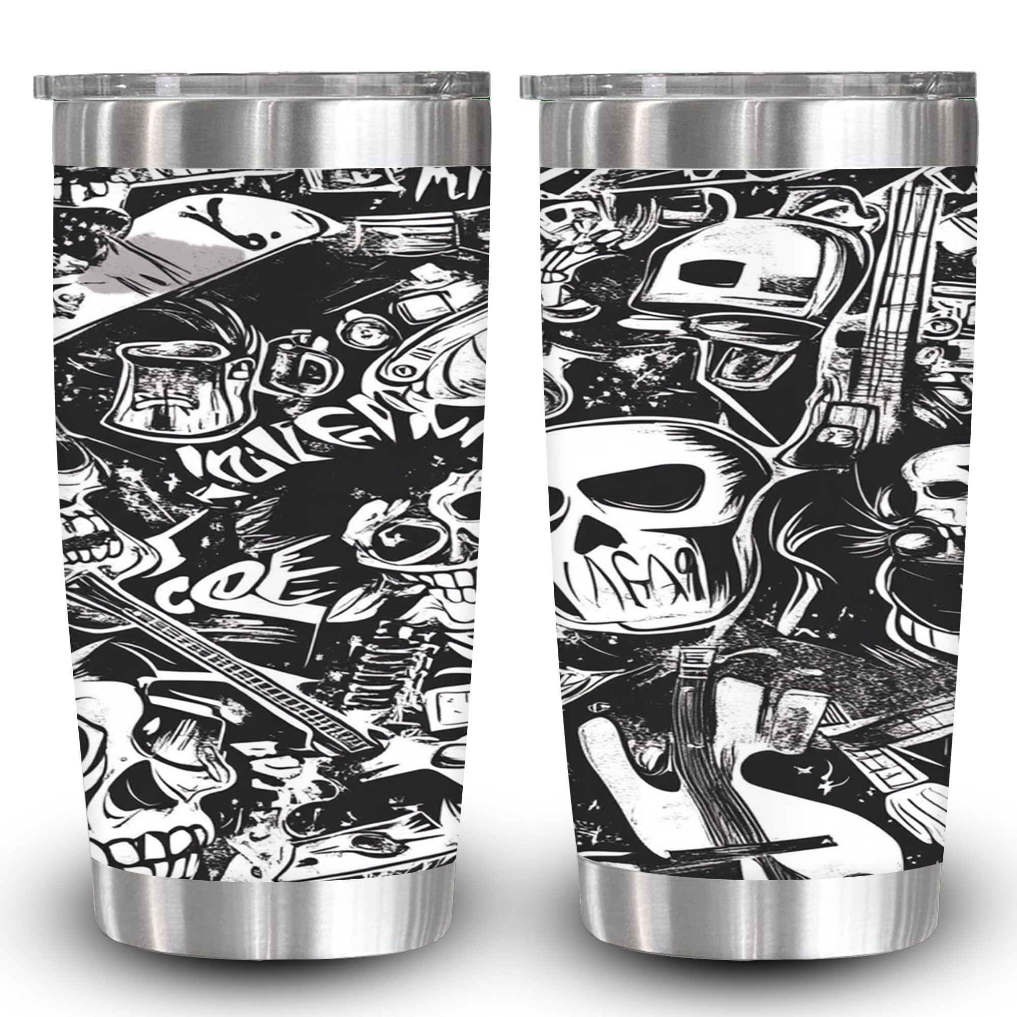 FOCIUZTA 20oz Tumbler with lid, Insulated Cup, Travel Coffee Mug, Ideal for Easter, Gaming Enthusiast, Mother’s Day, Birthday Gifts, Punk Rock Skull Design