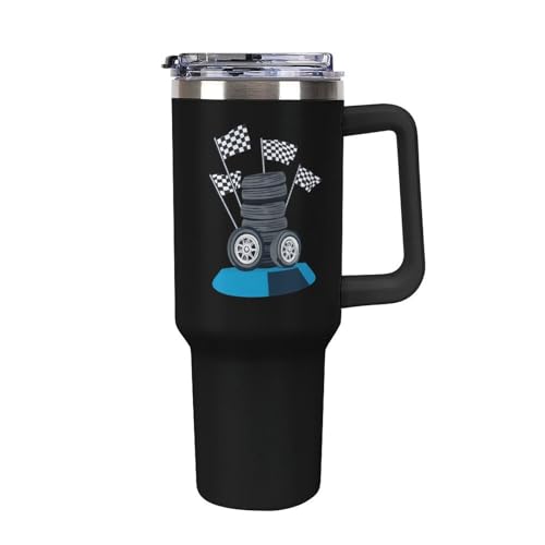 Vintage Racing Car 40oz Water Bottle Double Wall Insulated Tumbler with Handle Leakproof Travel Mug Black-style
