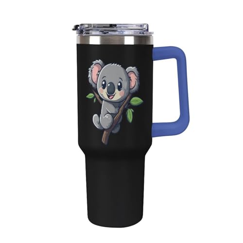 Cartoon Koala 40oz Water Bottle Double Wall Insulated Tumbler with Handle Leakproof Travel Mug Deep Blue-style