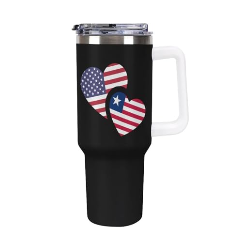Liberia U.S. Flag 40oz Water Bottle Double Wall Insulated Tumbler with Handle Leakproof Travel Mug White-style