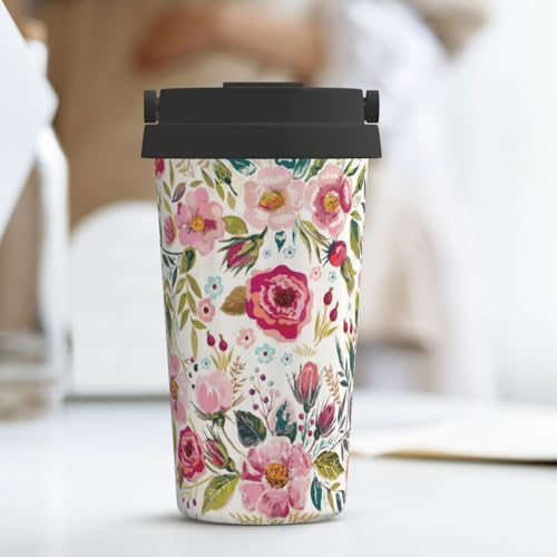 WANGXUEE flower leaf Print 500ml Stainless Steel Travel Tumbler Double Wall Vacuum Insulated Coffee Mug