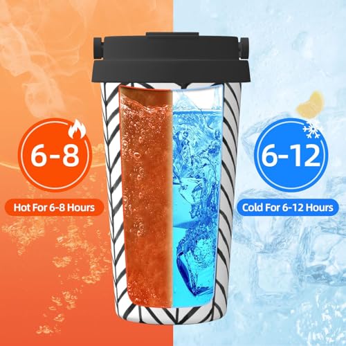 WANGXUEE black and white boho Print 500ml Stainless Steel Travel Tumbler Double Wall Vacuum Insulated Coffee Mug