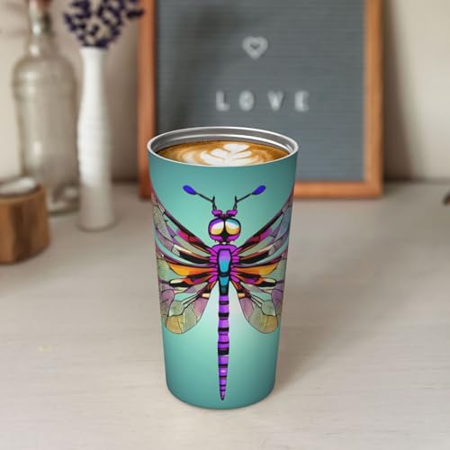 WANGXUEE Cute Dragonfly pattern Print 500ml Stainless Steel Travel Tumbler Double Wall Vacuum Insulated Coffee Mug