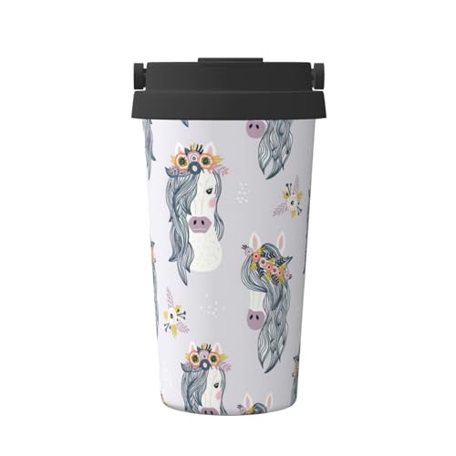 WANGXUEE Adorable Horses Print 500ml Stainless Steel Travel Tumbler Double Wall Vacuum Insulated Coffee Mug