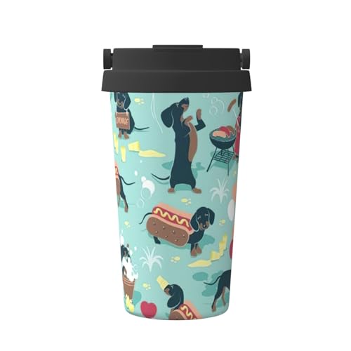 WANGXUEE Hot Dogs and Lemonade Print 500ml Stainless Steel Travel Tumbler Double Wall Vacuum Insulated Coffee Mug