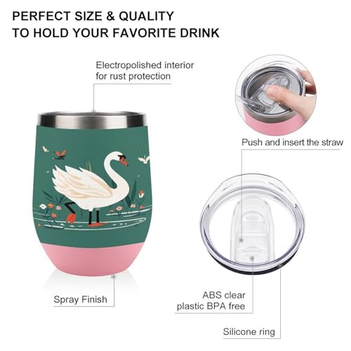 OPTKSNCU 304 Stainless Steel Insulated Cup with Lid, Ancient Flower Swan Print Durable, And Easy to Clean β Ideal for Home, Office, And Gift Giving