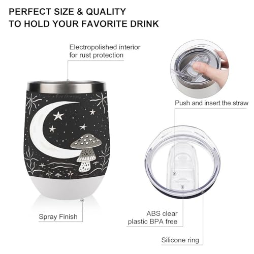 OPTKSNCU 304 Stainless Steel Insulated Cup with Lid, Moon Mushroom Print Durable, And Easy to Clean β Ideal for Home, Office, And Gift Giving